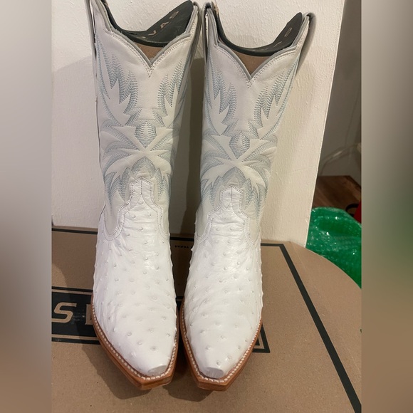 Tecovas | Shoes | White Ostrich Leather Cowboy Boots | Poshmark